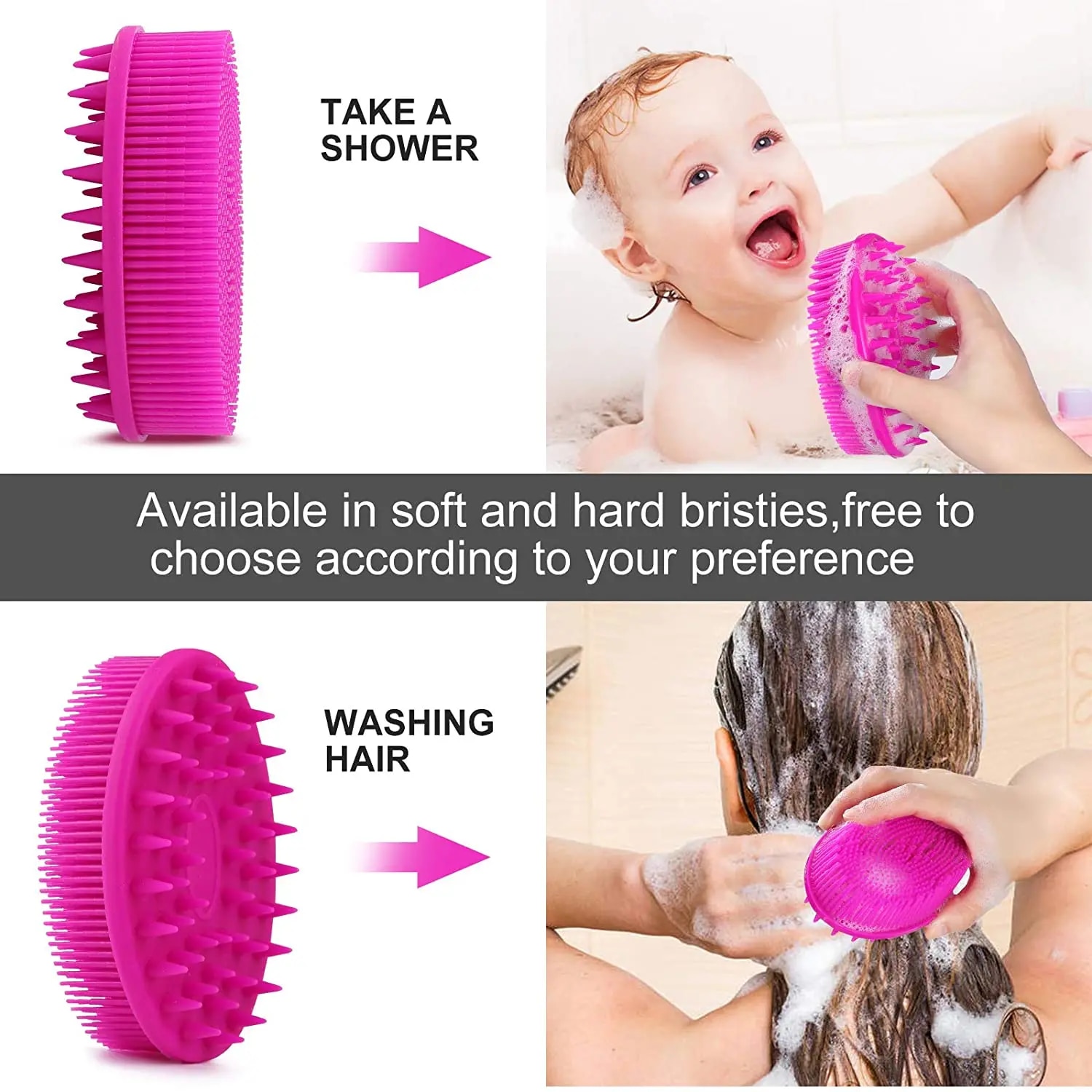 Exfoliating Silicone Body Brush,2 in 1 Bath and Shampoo Brush,Wet and ...