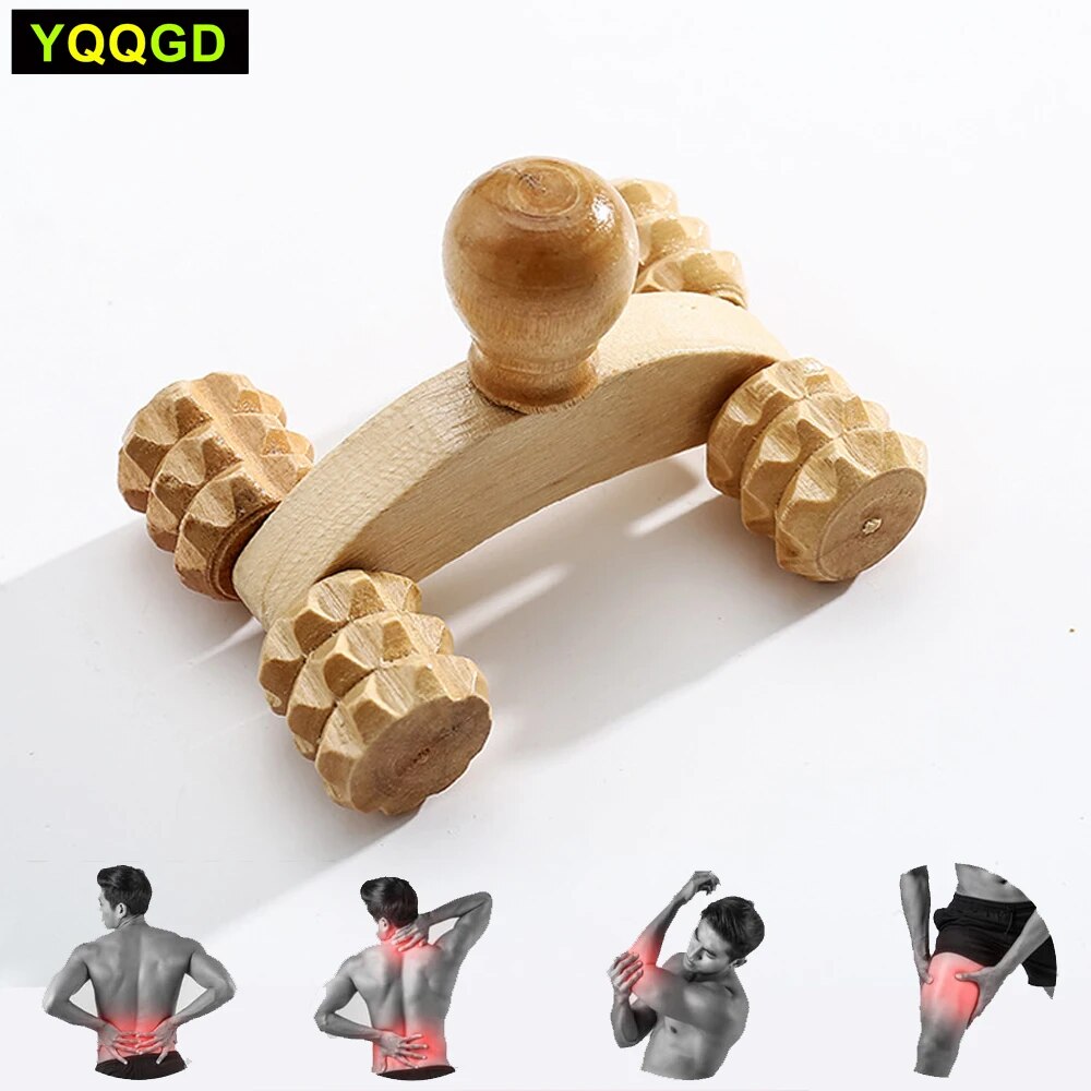 Wooden Handheld Body Roller 4 Wheels Balls Massager Arm Leg Back Foot ...