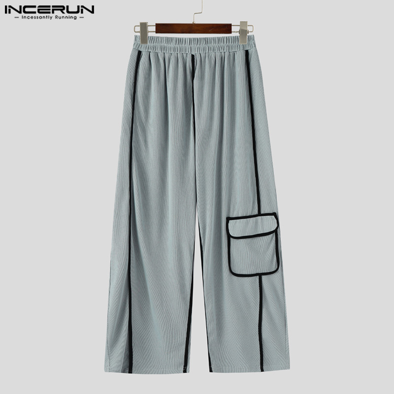 INCERUN Pants For Men Western Style Baggy Texture Hollow Out Wide Leg ...