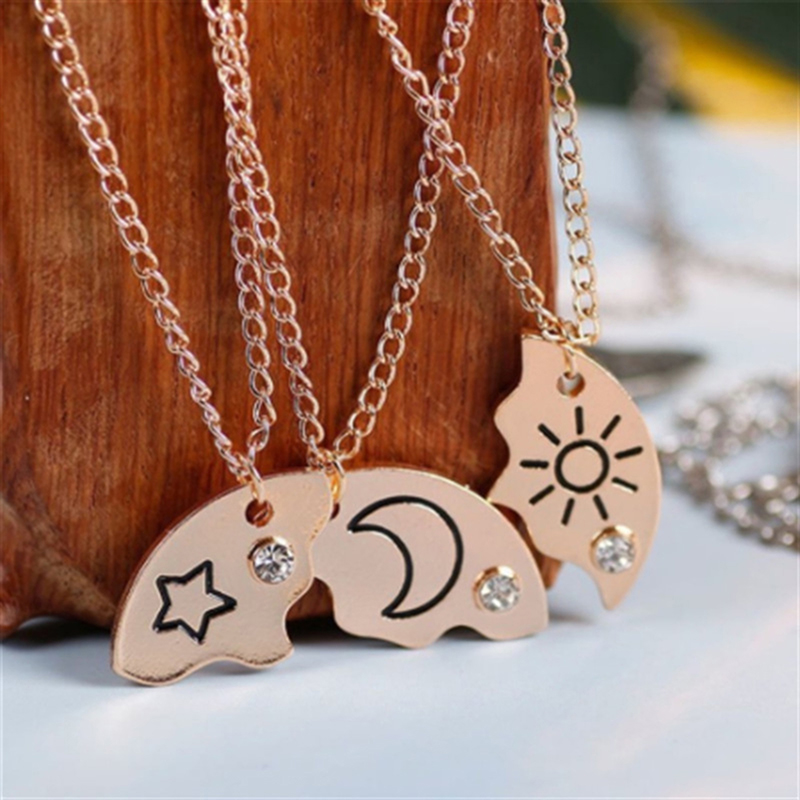3Pieces New Round Sun Star Moon Pendant Necklace Fashion Best Friend ...