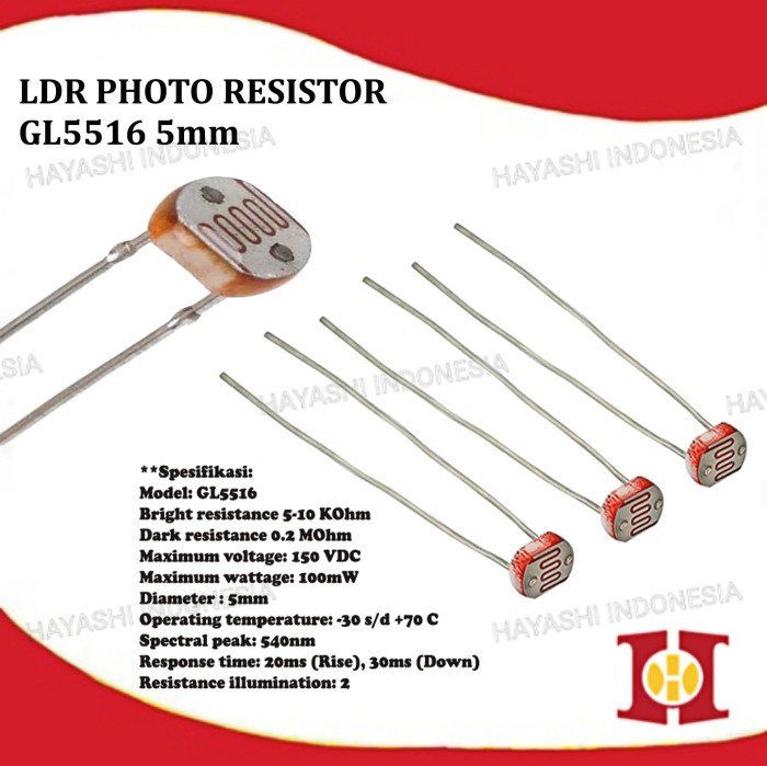 LDR GL5516 5mm Photoresistor Light Dependent Resistor Sensor Cahaya ...