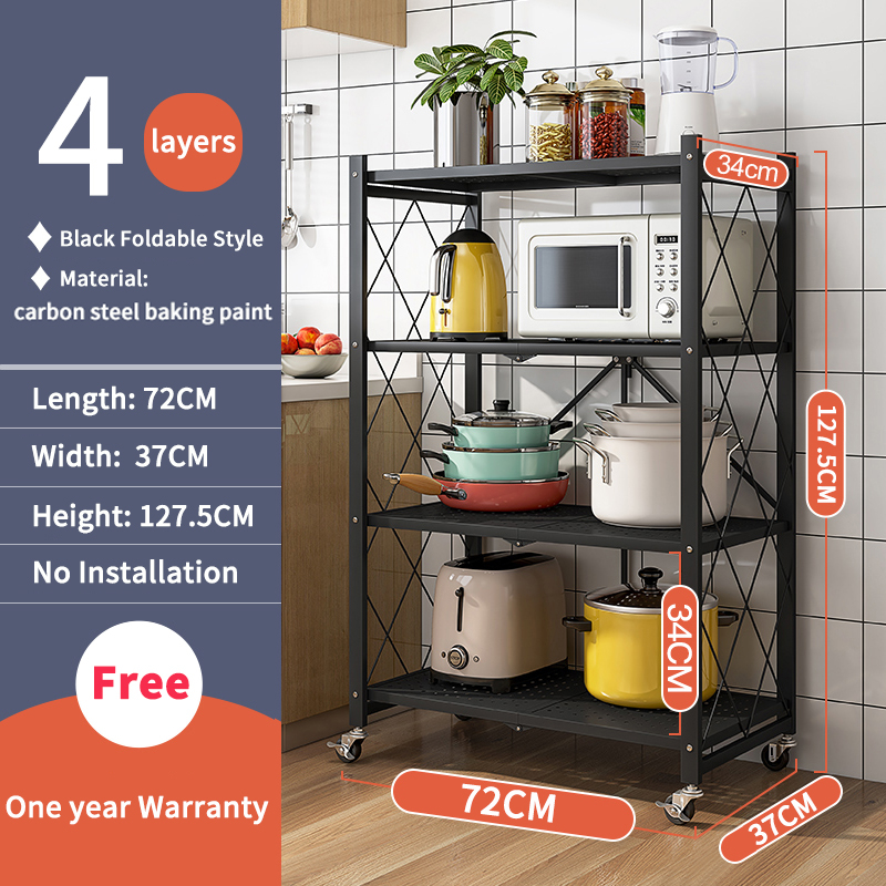 【24h ship】Metal Folding Kitchen Storage Rack/Shelf Installation-Free ...