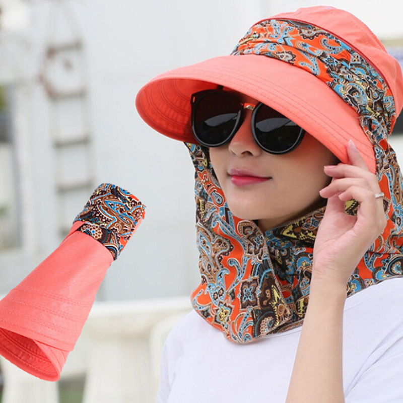 Women Foldable Anti-UV Sun Hat Face Protection Hats Wide Big Brim ...
