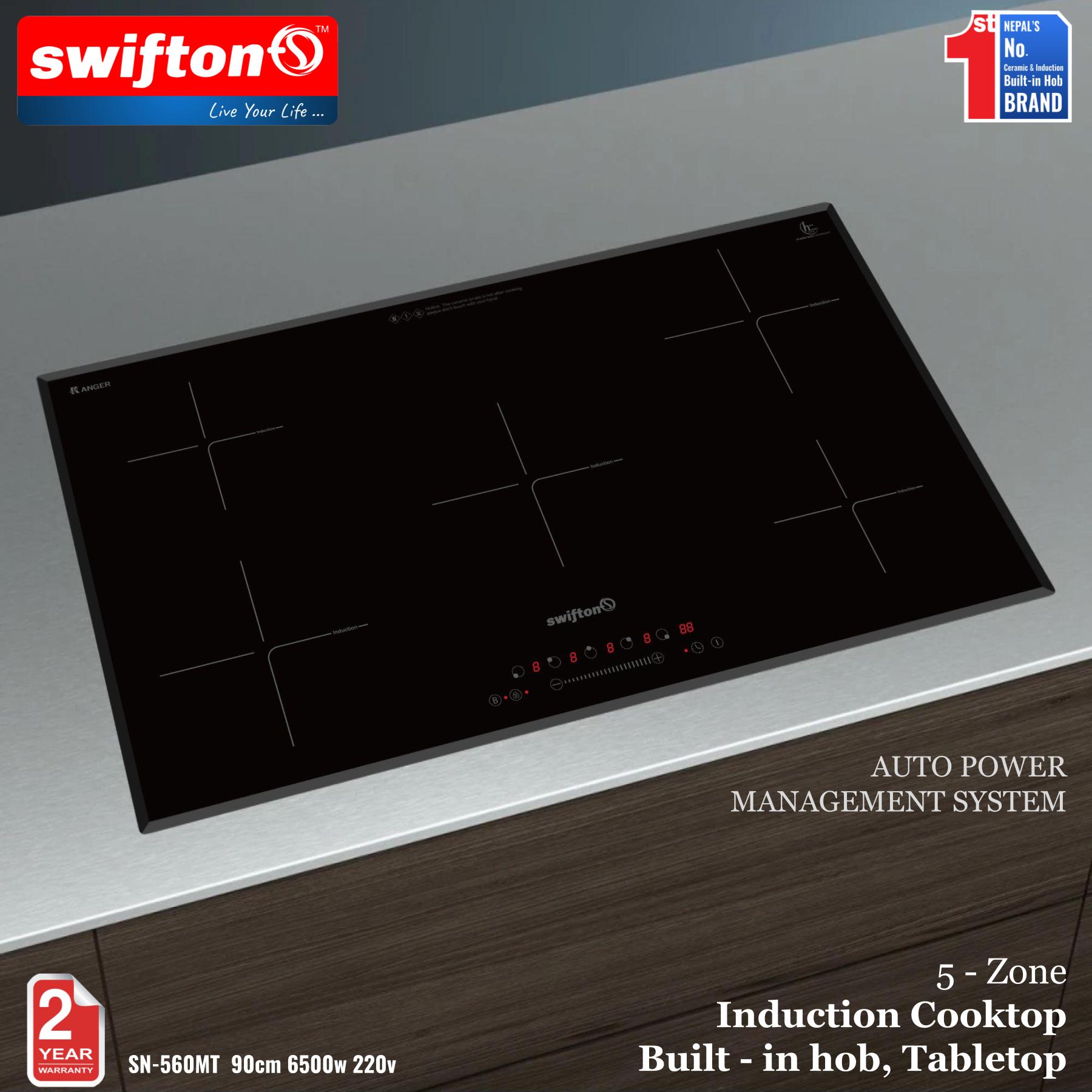 Swifton 90cm 5 Induction Built in Hob Cooktop, Ceramic Glass, Child ...