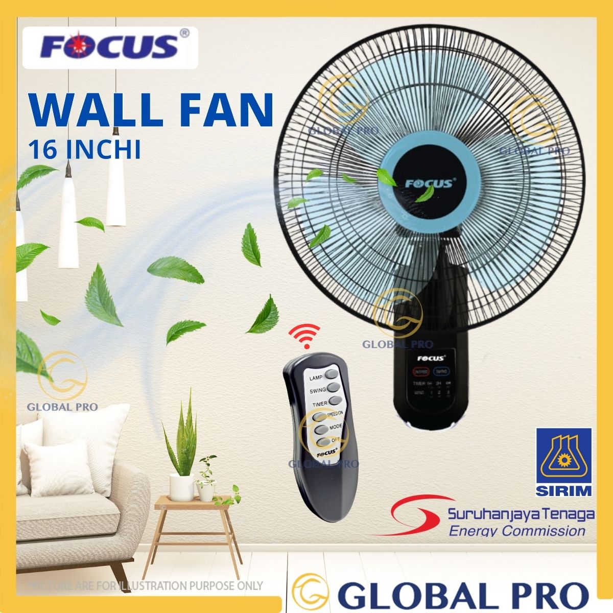 [SIRIM] FOCUS 16" Wall Fan With Remote Control Kipas Dinding ...