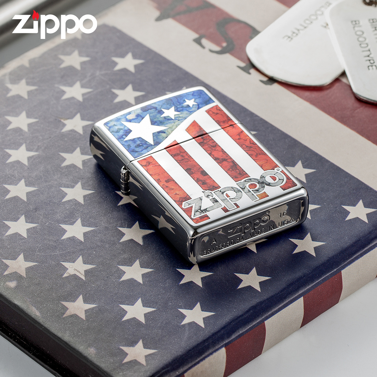 Zippo US Flag Fusion High Polish Chrome Pocket Lighter | Zippo 29095 ...