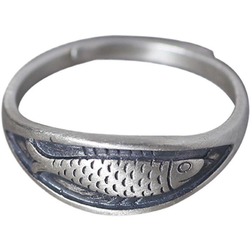 Fish Flying Retro Koi Fish Ring Men's and Women's Open Ring Ring Salted ...