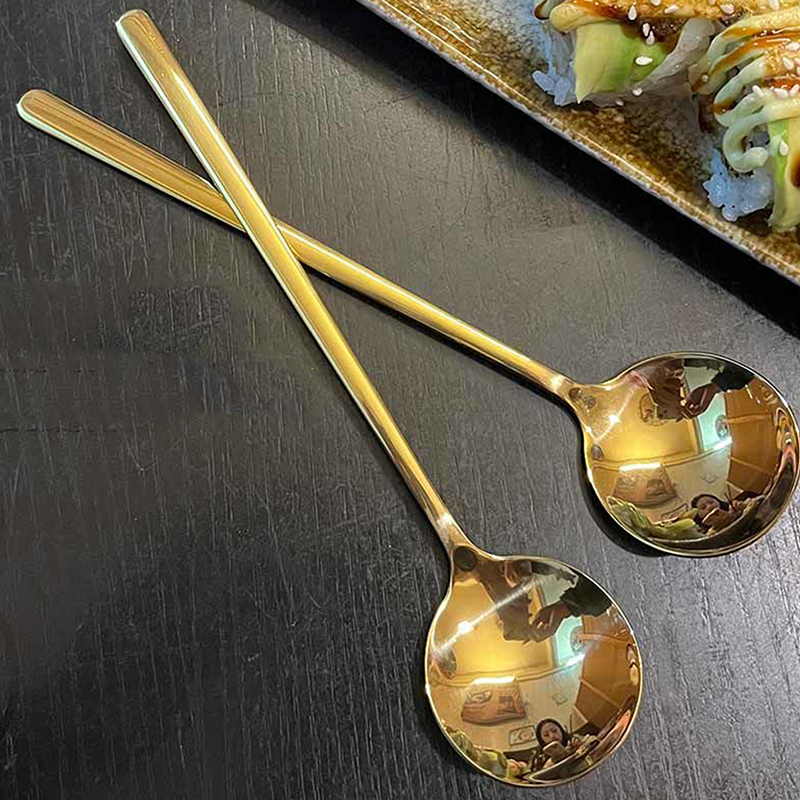 Stainless Steel Big Head Round Spoon Net Red Golden Dinner Long Handle ...