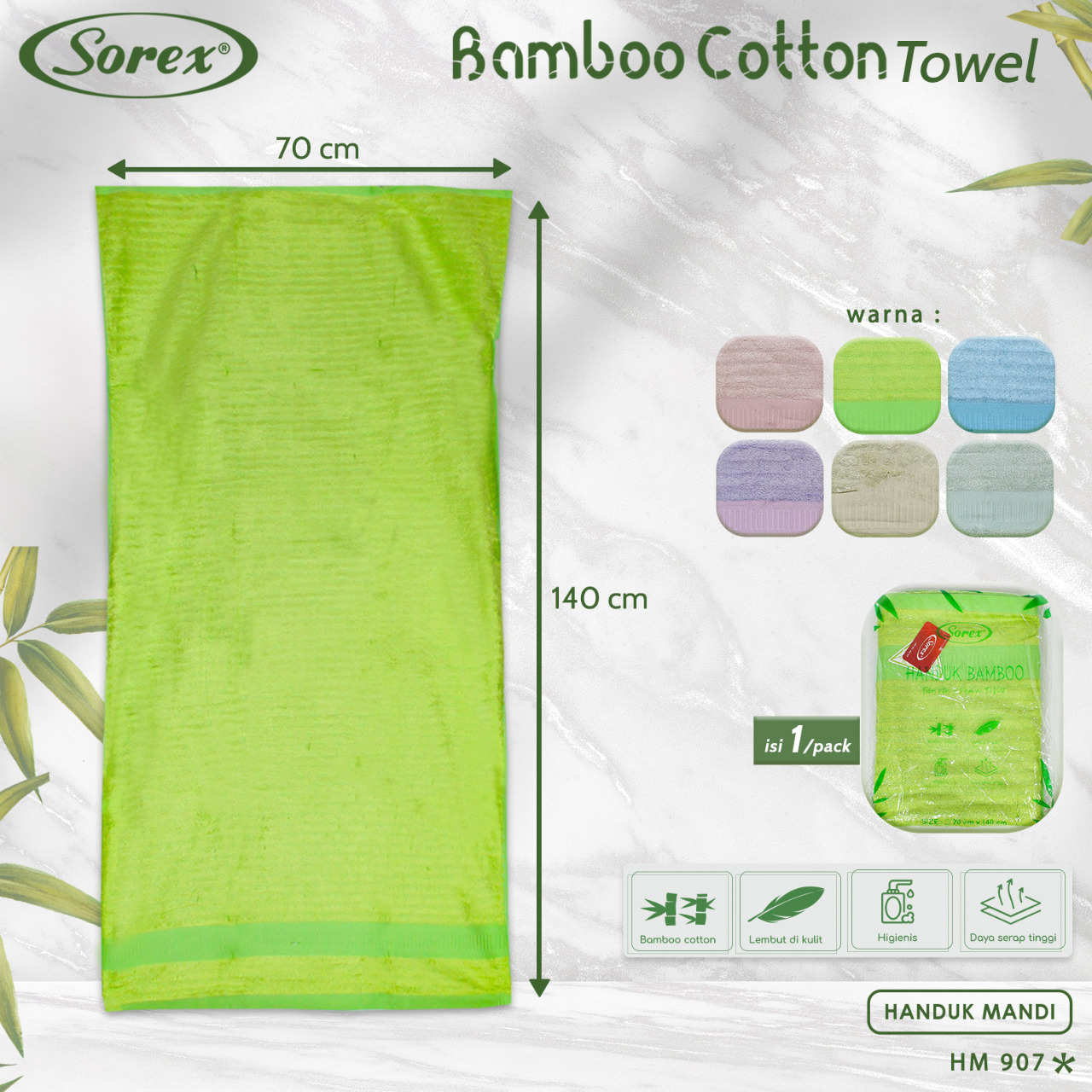 Sorex Handuk Mandi Dewasa Bambu Cotton Towel 70X140cm Lembut, Higienis ...