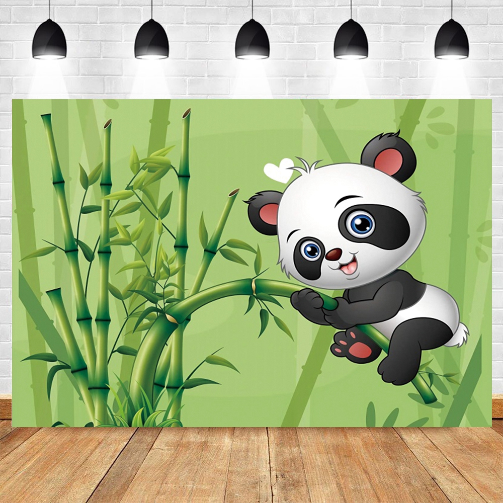 Baby Birthday Cartoon Panda Photography Backdrop Party Decor Green ...