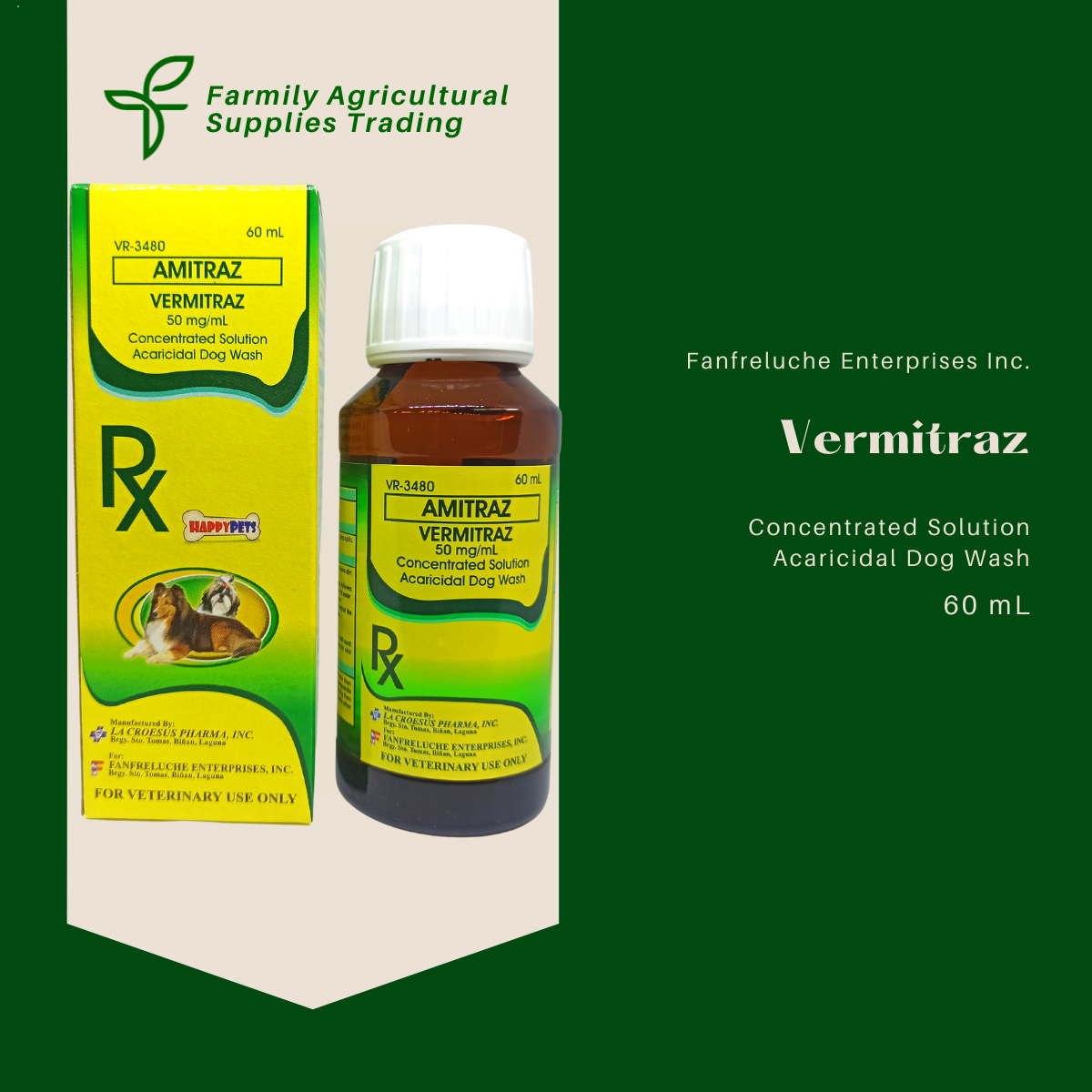 Vermitraz (Amitraz) 50 mg/mL Concentrated Solution Acaricidal Dog Wash ...