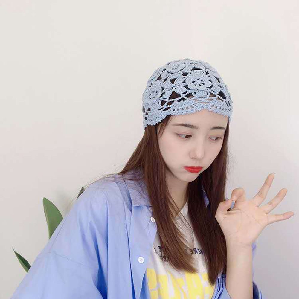 Sweet Retro Kerchief Hat Hollow Flower Fashion Design Crochet Toe Cap ...