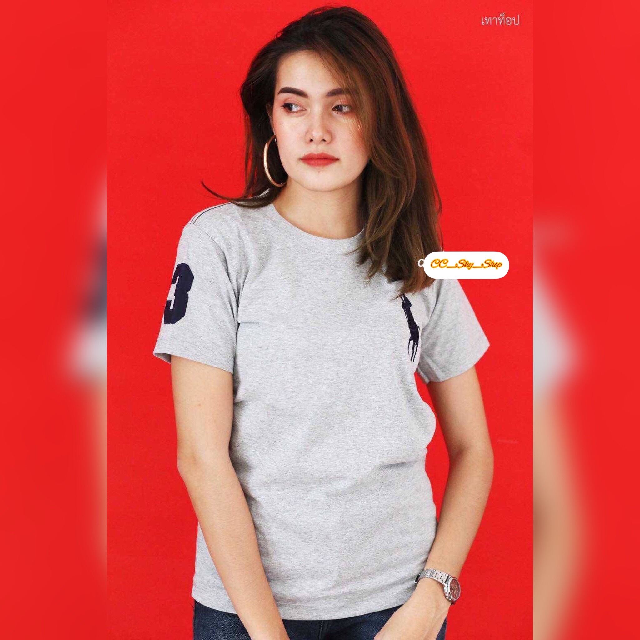 เสื้อยืดแขนสั้น POLO (รูปม้า) งานปักม้า-งานป้าย Cotton100% NO.R01 (SMLXL) - CC_Sky_Shops - ThaiPick