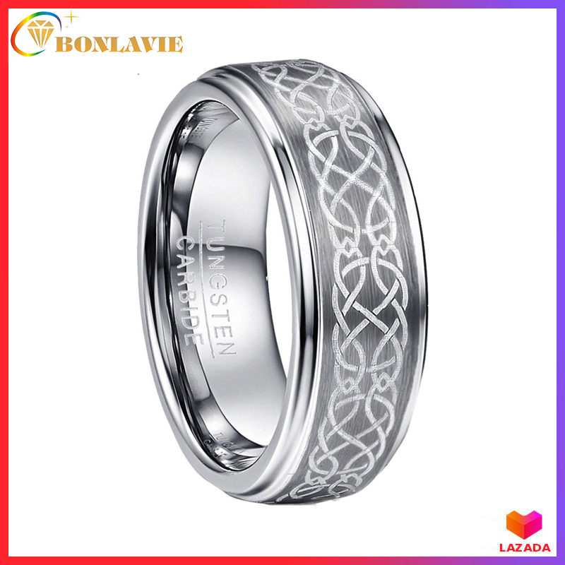 BONLAVIE Men's 8mm Laser Celtic Knot Brushed Genuine Tungsten Carbide ...