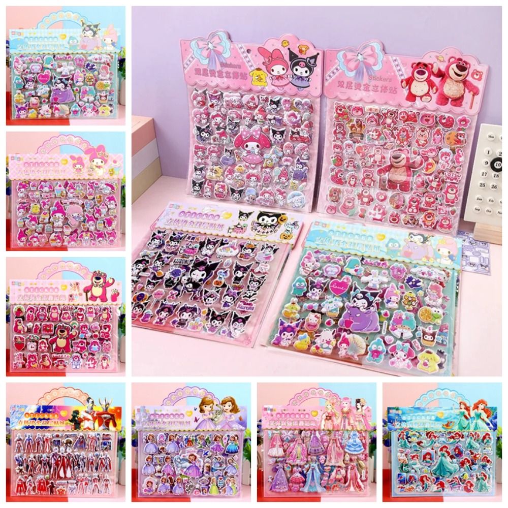 2 Sheets/Bag Waterproof Kuromi Melody Stereo Bubble Sticker Princess ...