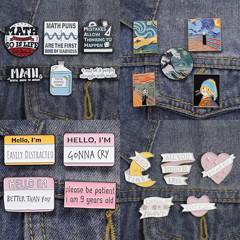 3~6pcs/set Enamel Pin Set Cute Cat Quote Letter Math Oil Painting ...