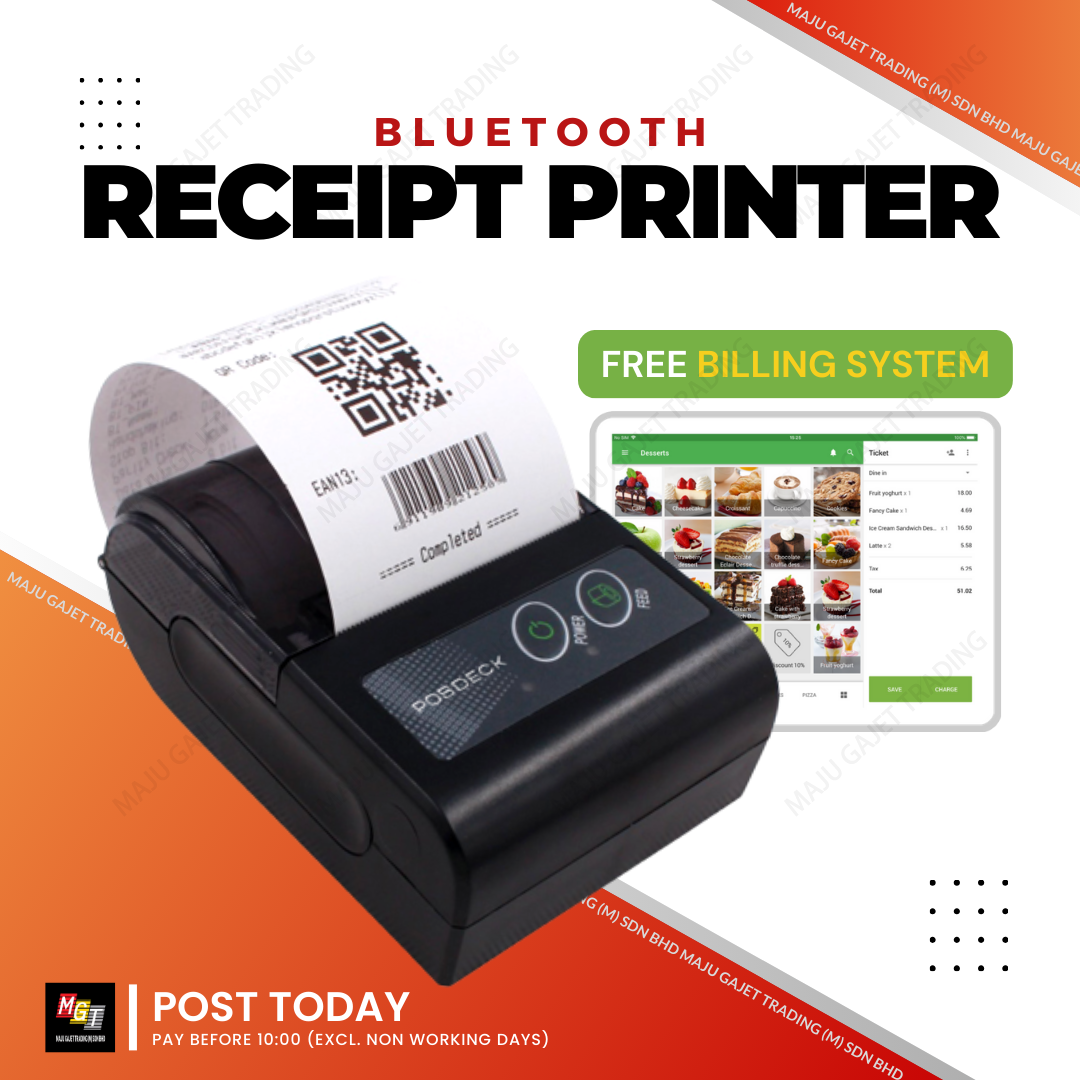 POSDECK Thermal Receipt Printer Bluetooth Wireless Mesin Topup Resit ...