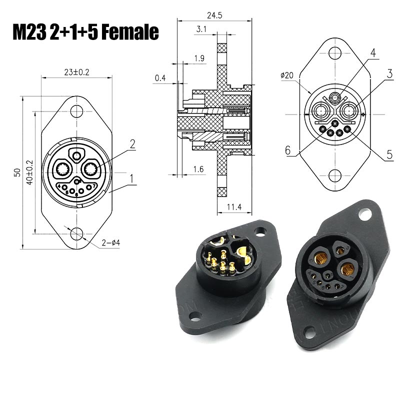 M23 2+1+5 Battery Connector Scooter 2+0/2+1+3 Electric Bike Male Female ...