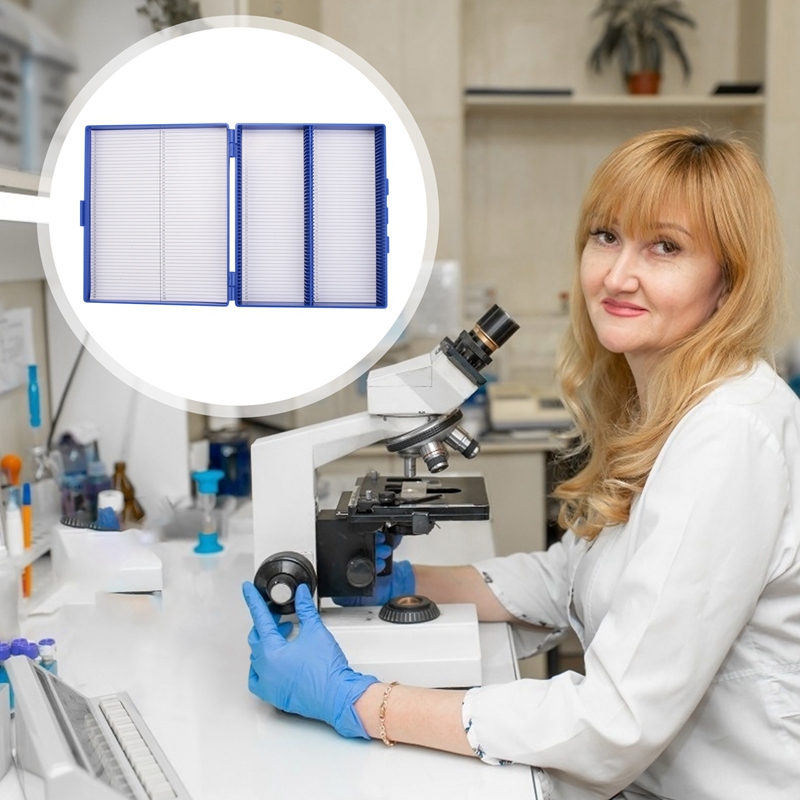 Royal Blue Plastic Rectangle Hold 100 Microslide Slide Microscope Box ...