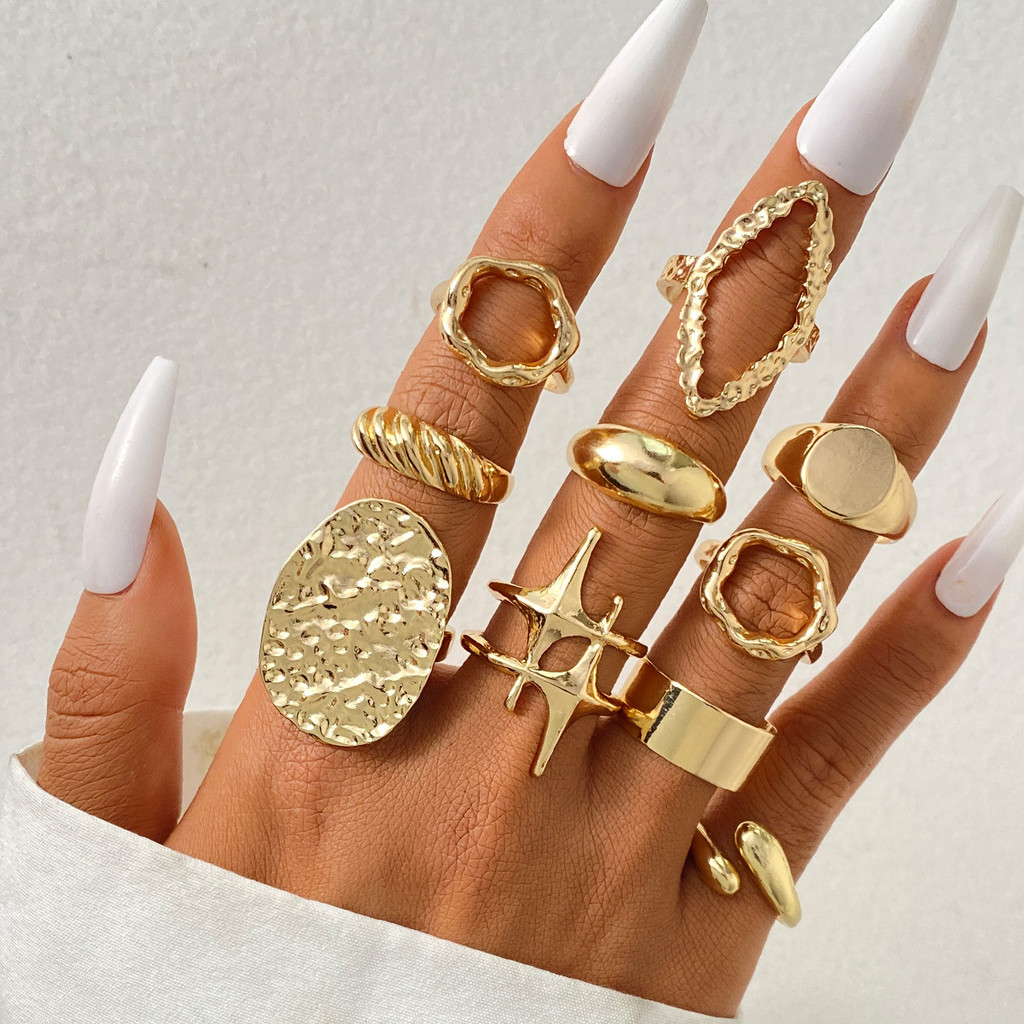 Enacolor 10Pcs/Set Exaggeration Retro Metal Lava Lines Geometry ...