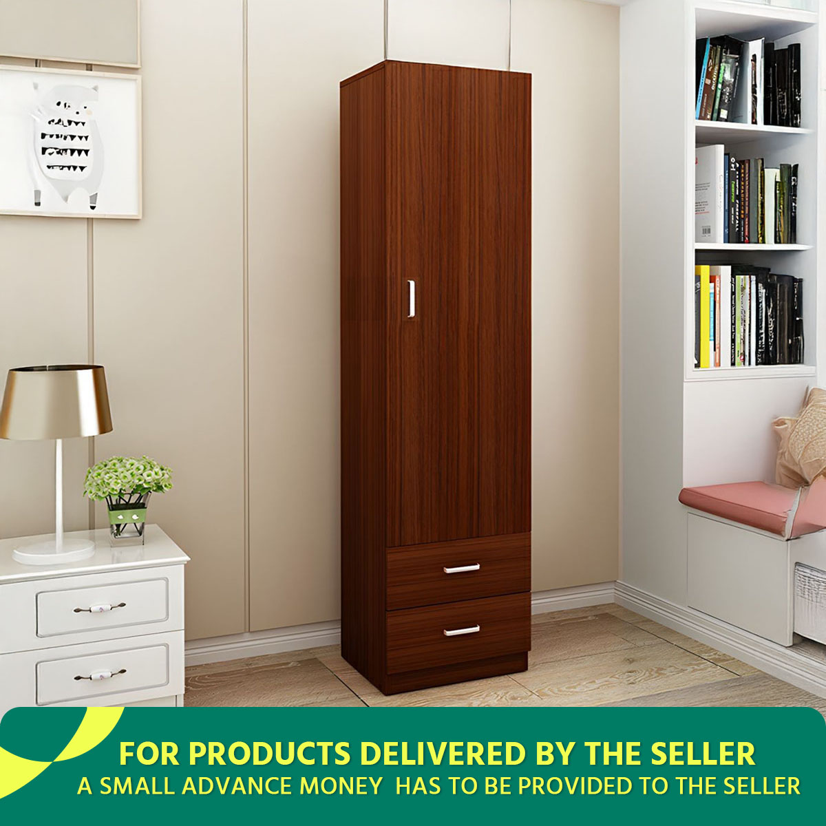 72*18 Sleek Single-Part Almirah Cupboard 1 Door 2 Drawer Almari Cabinet ...