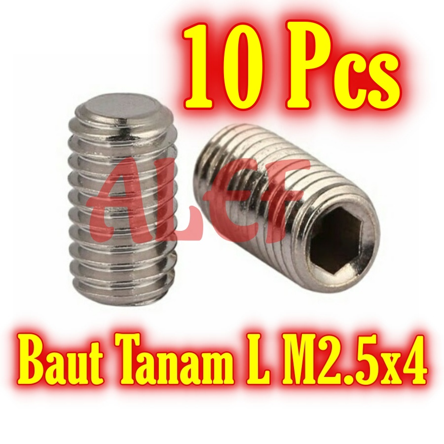 10pcs Baut Tanam L M2.5x4 Hex socket set screw headless m2.5 x 4 SUS304 ...