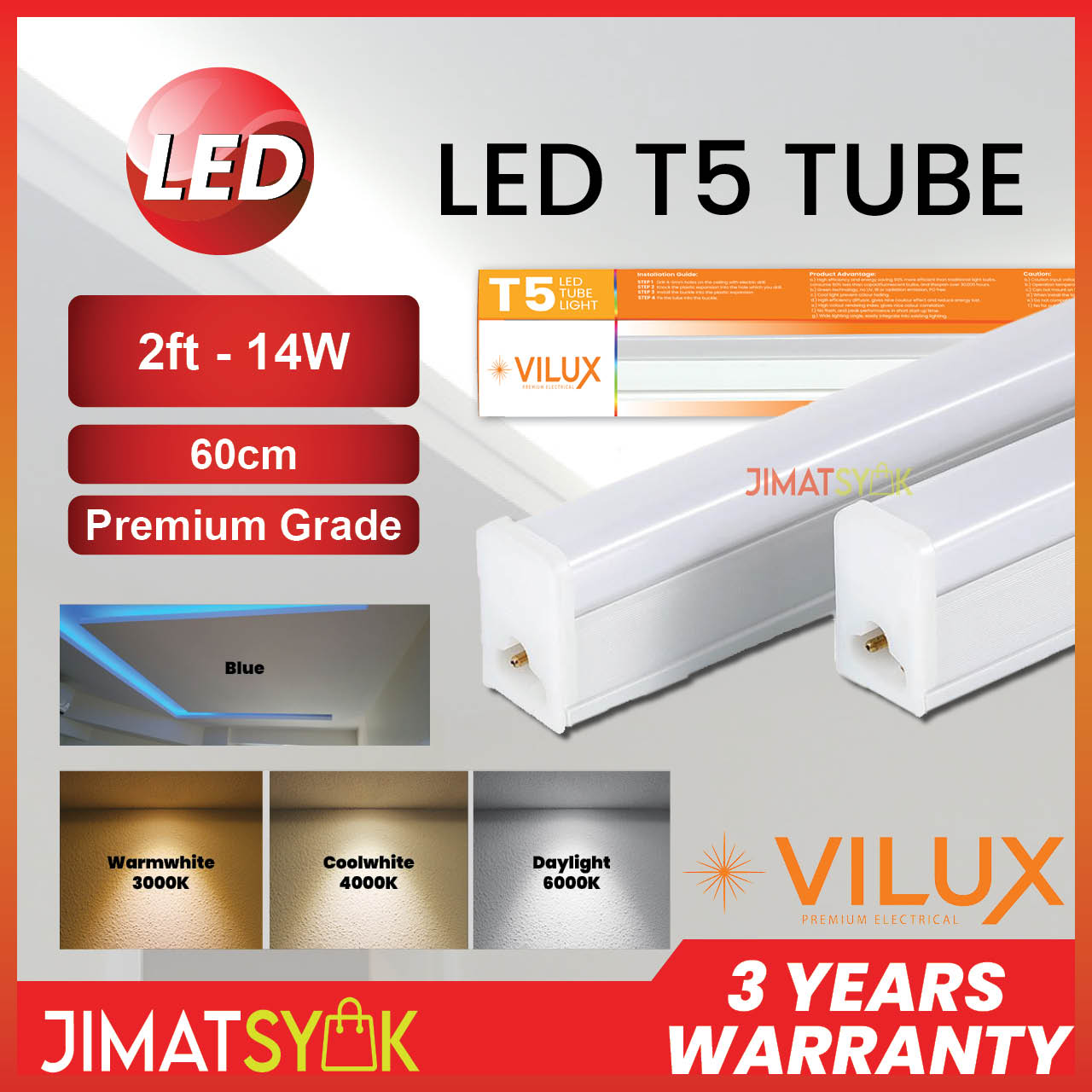 LED T5 Tube Light 1ft / 2ft / 3ft / 4ft Premium Grade Ceiling Light With Connector Lampu Siling ...