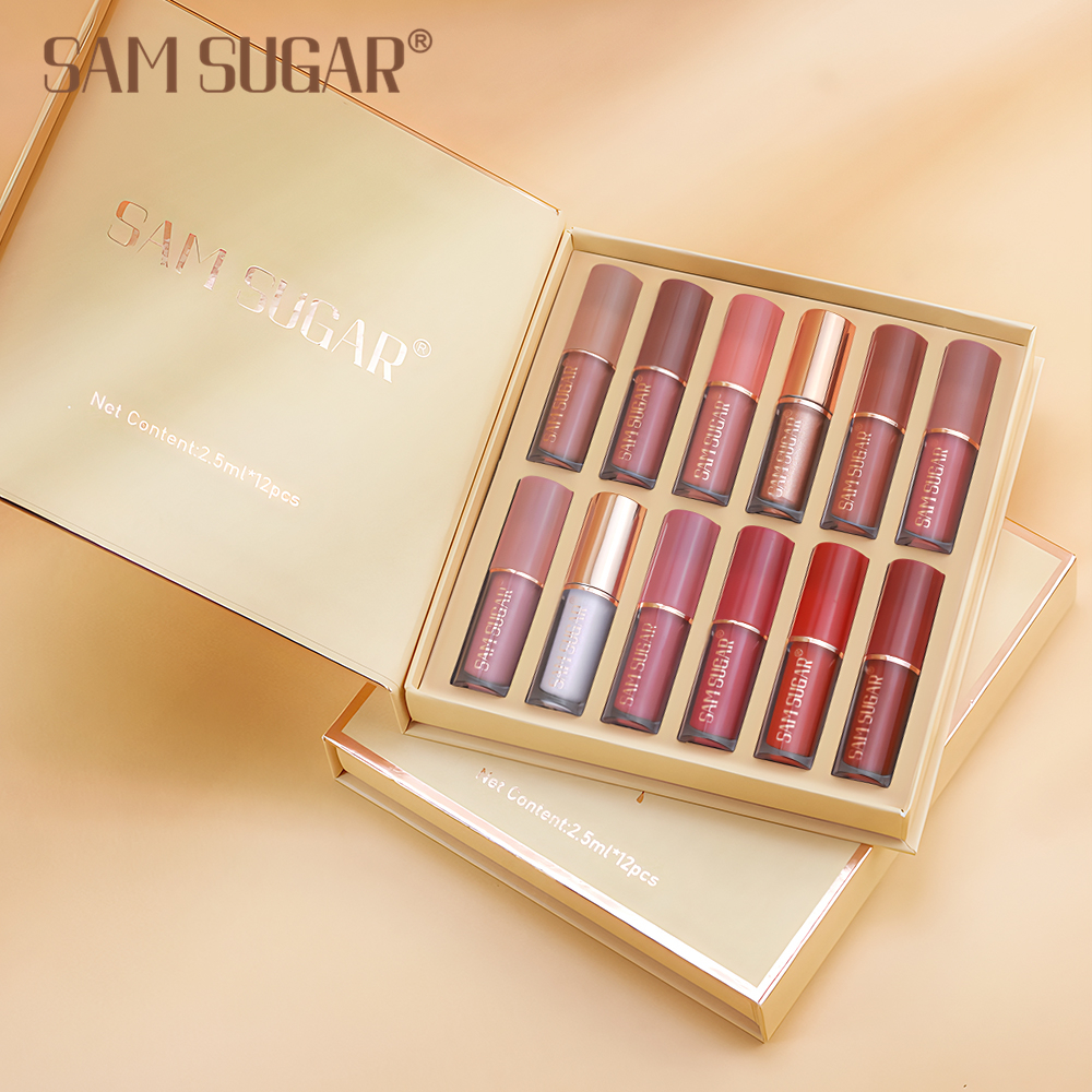 SAM SUGAR 12-color book lip gloss set matte velvet non-stick lip glaze ...
