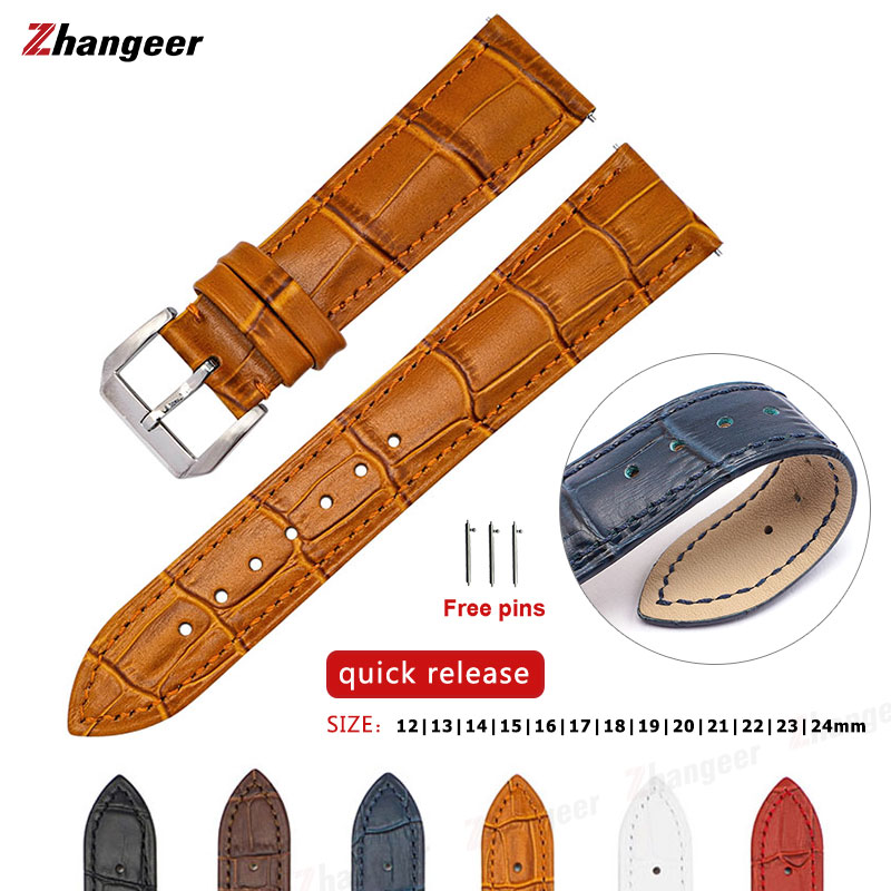 Zhangeer Top Layer Cowhide Genuine Leather Watch Band Quick Release ...