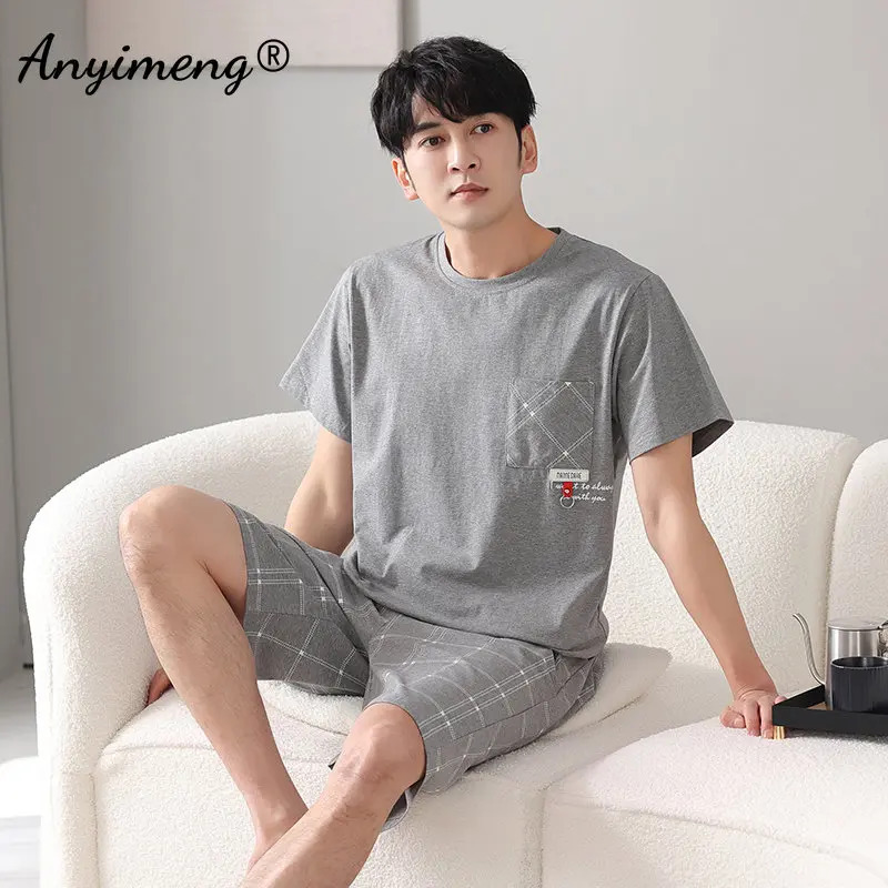 ใหม่ฤดูร้อนขนาดใหญ่4XL-7XL ชุดนอนชุดแขนสั้นกางเกงขาสั้น Pijamas สำหรับผู้ชายแฟชั่นผ้าฝ้ายบุรุษ ...