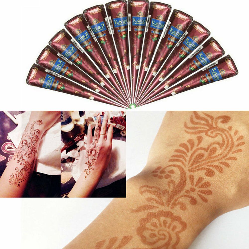 3 Colors DIT Tools Natural Henna Cones Temporary Tattoo Body Art ...