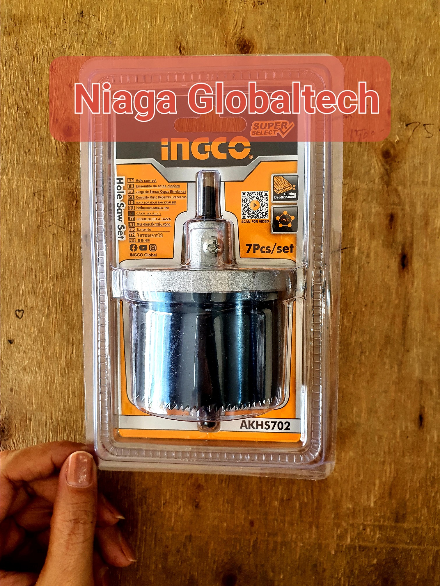 INGCO AKHS702 HOLE SAW KAYU SET 7PCS GERGAJI LUBANG KAYU HIDROPONIK ...