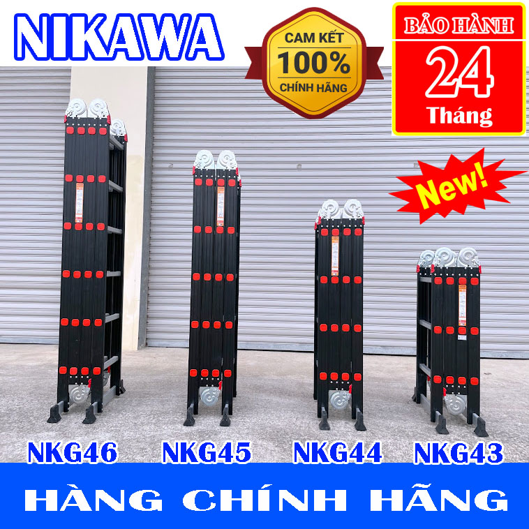 Thang nhôm gấp 4 đoạn Nikawa - Chữ A: 1.7m - 2.3m - 2.8m - 3.3m Chất ...