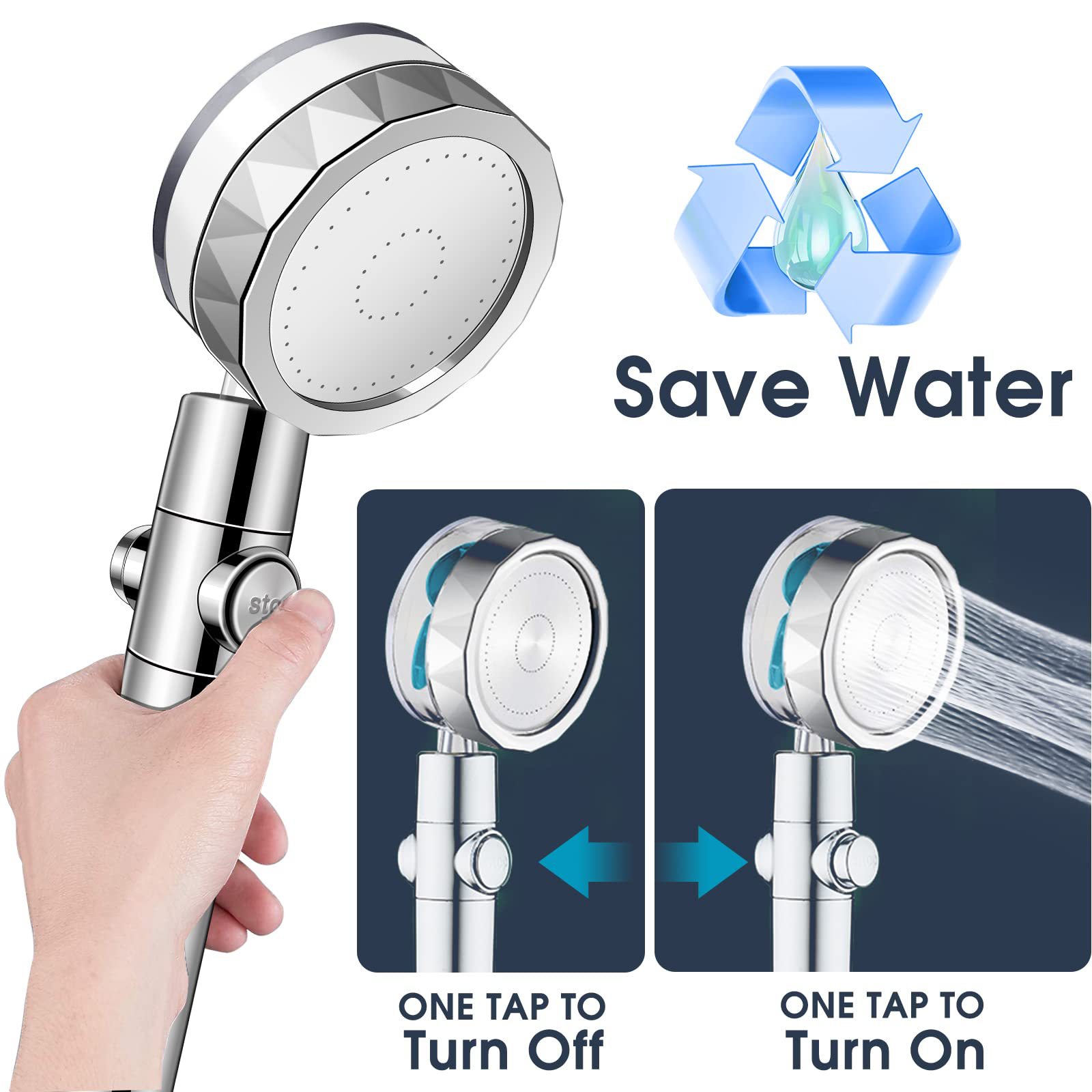 Hydro Jet Handheld Turbo Fan Shower Heads, High Pressure Shower Heads ...