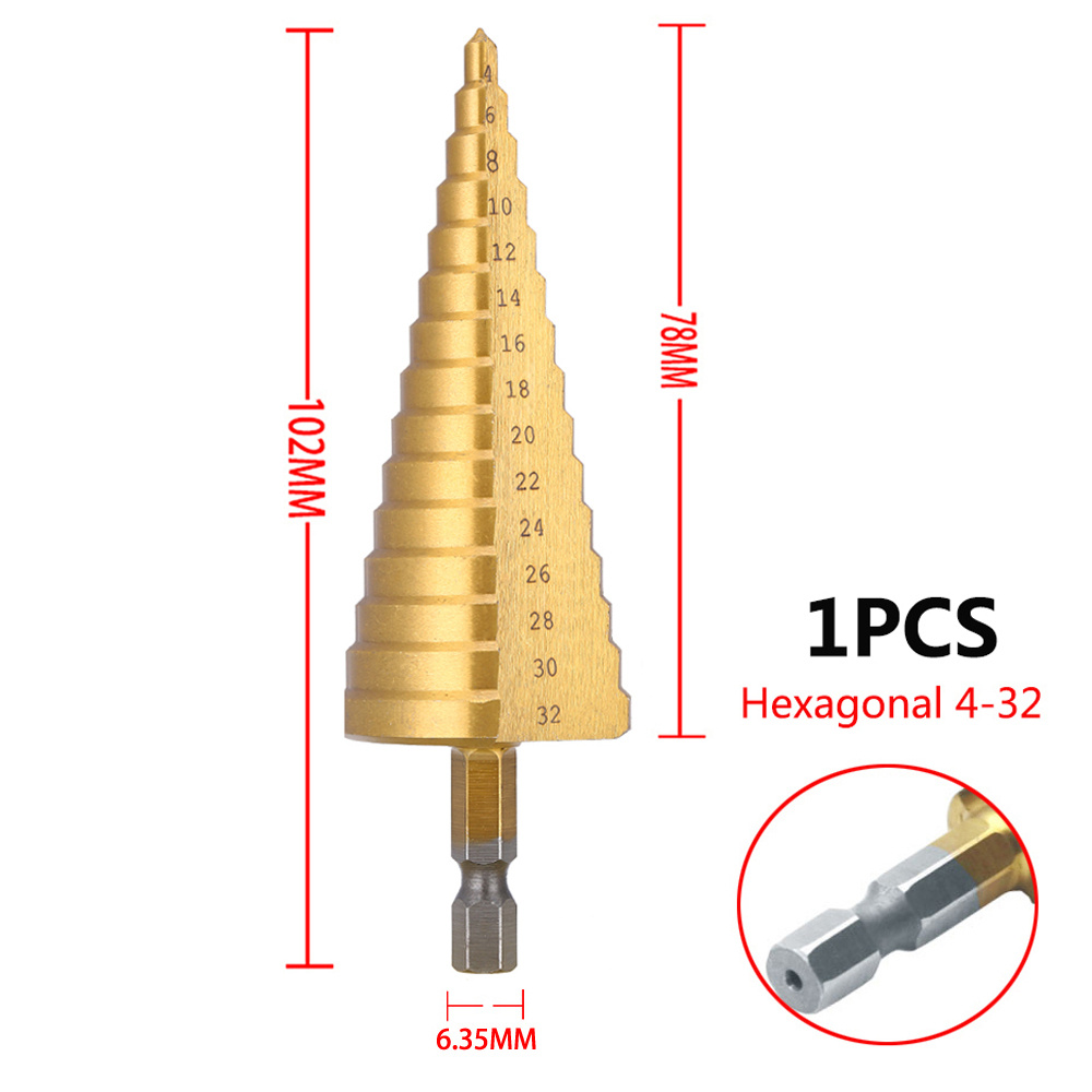 【Chrissole】4PCS Drill Bit HSS High Speed Steel Titanium Hex Shank Step ...
