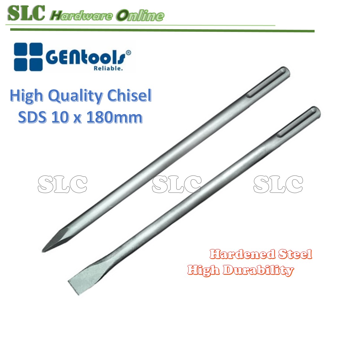 GENTOOLS 10 x 180mm Bull Point / Cold Flat Chisel SDS Shank / Pahat ...