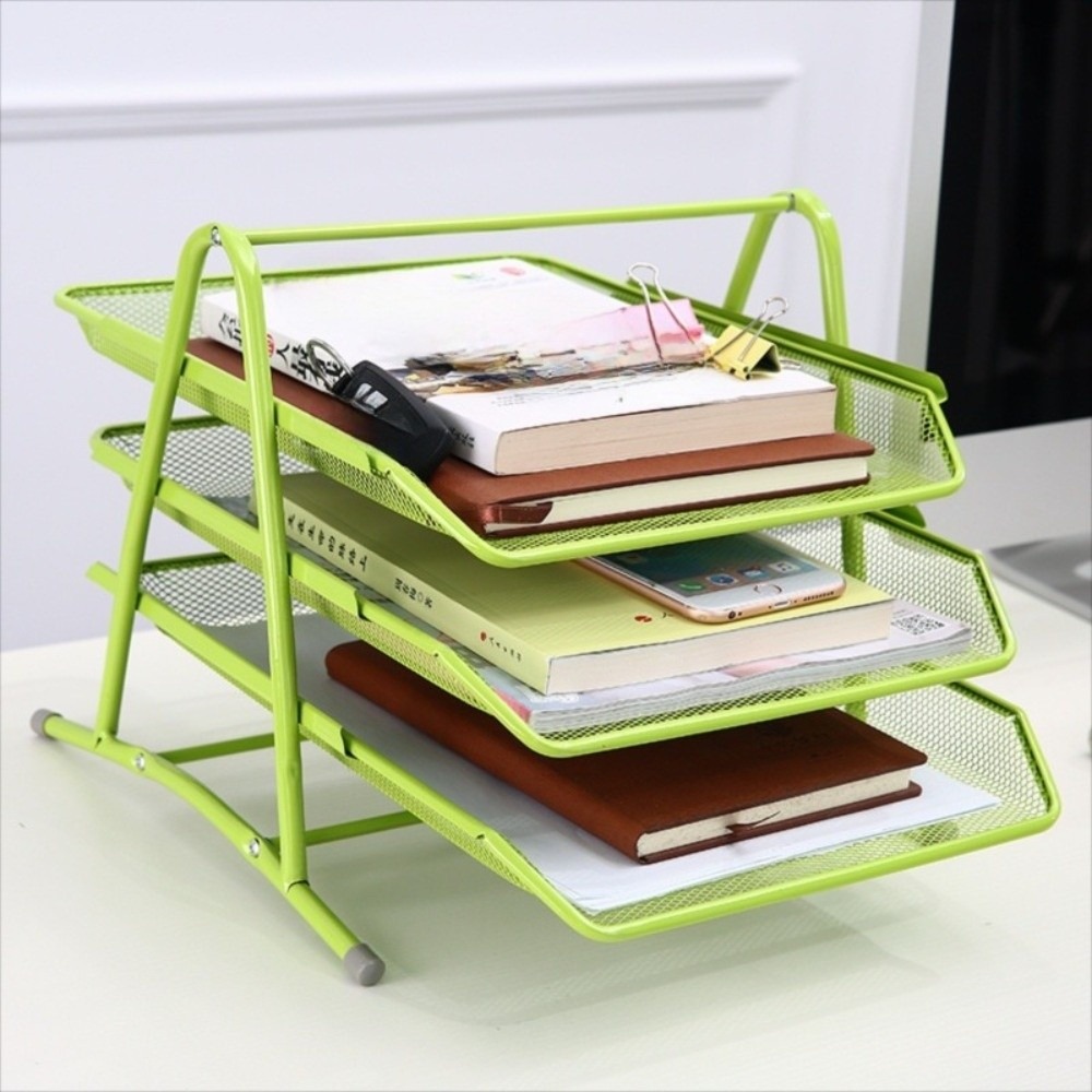 Space Saving Metal Three-layer File Rack Wire Mesh Drawer Style Desktop ...