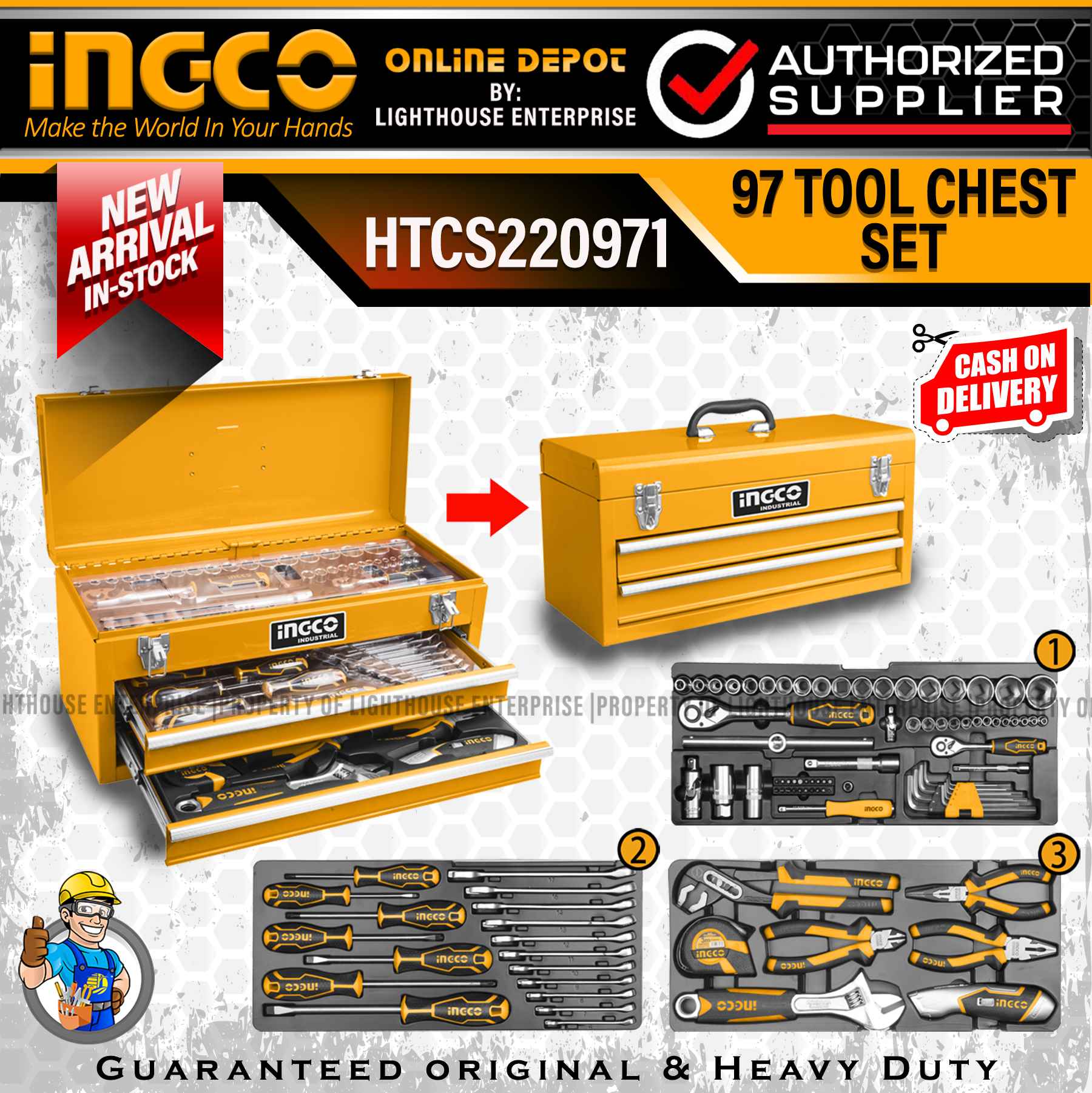 INGCO Industrial 97pcs Hand Tool Chest Set (HTCS220971) *LIGHTHOUSE ...
