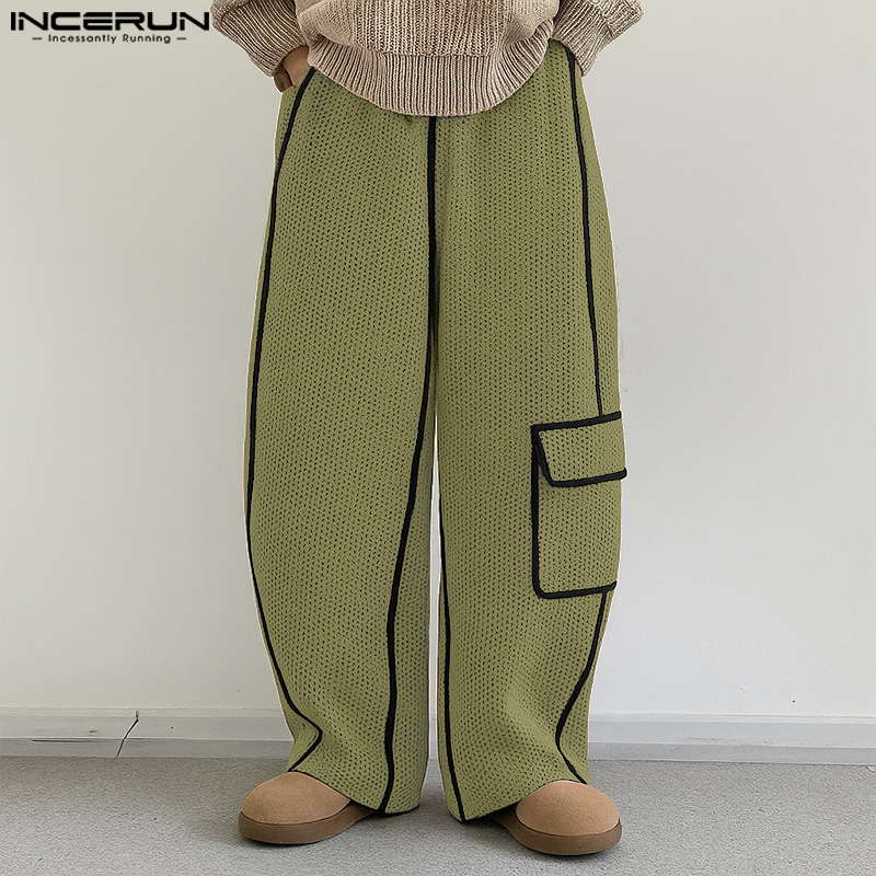 INCERUN Pants For Men Western Style Baggy Texture Hollow Out Wide Leg ...