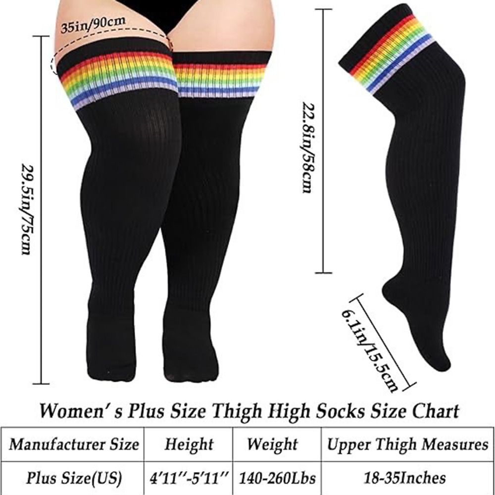Rainbow Striped Extra Long Thigh High Socks Knitted Elastic Over The ...