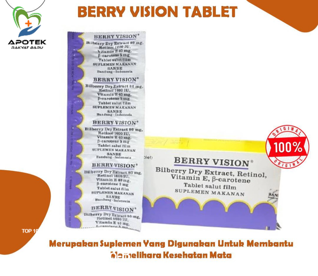 BERRY VISION 10 TABLET Suplemen Kesehatan Mata/Mata Rabun/Mata Minus ...