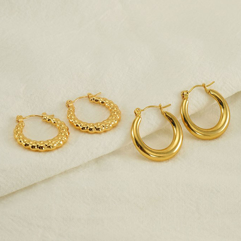 Classic Stainless Steel Waterproof Chunky Hammered Hoop Earrings ...