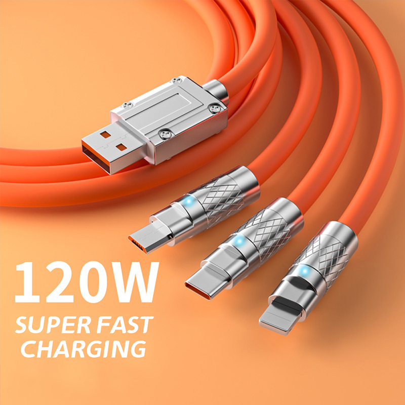 3 In 1 120W 6A Fast Charging Type C Cable Micro USB For IPhone Charging ...
