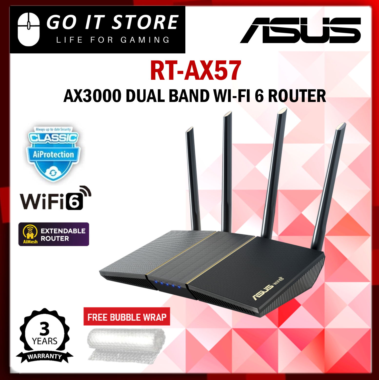 ASUS RT-AX57 WiFi 6 AX3000 Wireless Router with High Power Signal ...