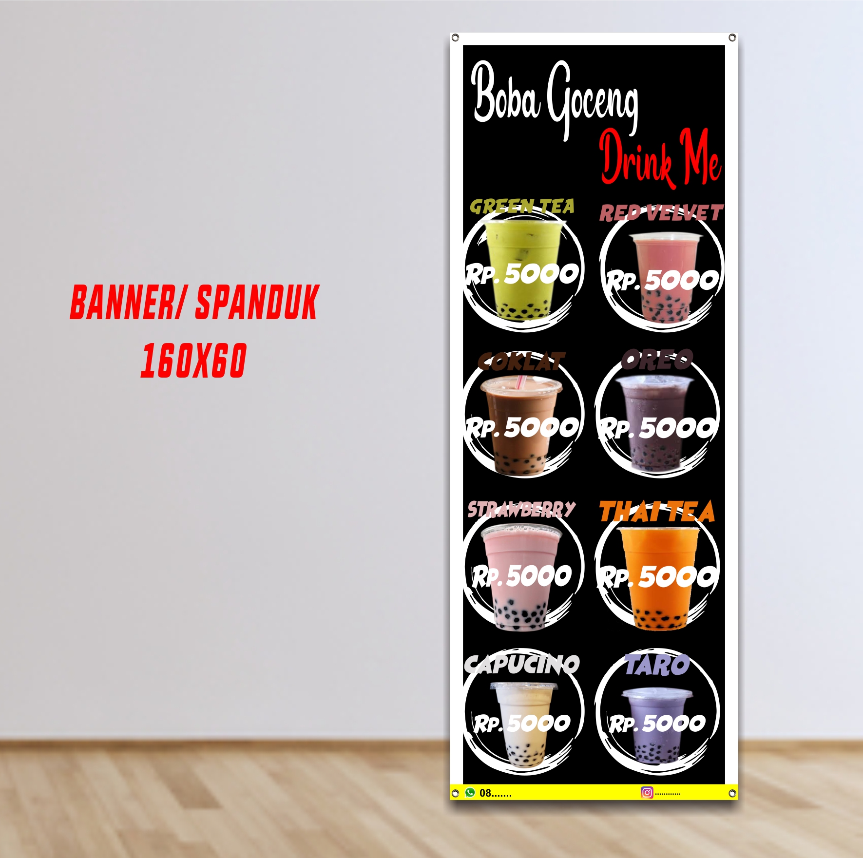 Cetak spanduk, banner, backdrop minuman boba ukuran 60 x 160 cm ...