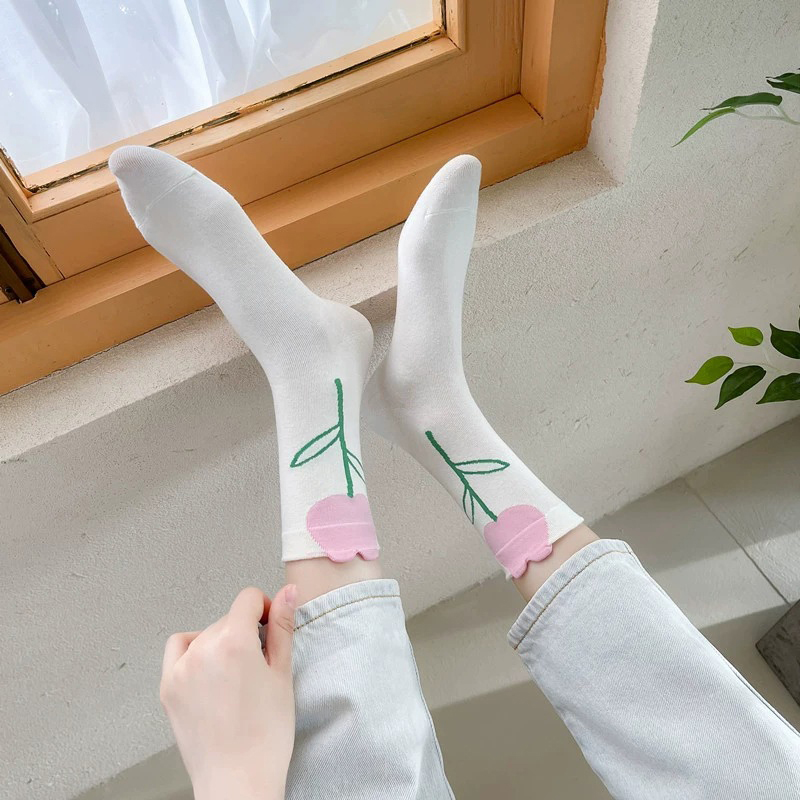 1 Pair Women Socks Cartoon Flower Candy Color Harajuku Breathable ...