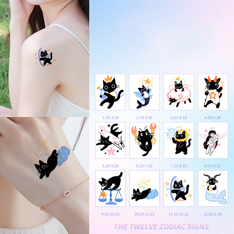 Little Cat Constellation Tattoo Sticker Waterproof Temporary Tattoo ...