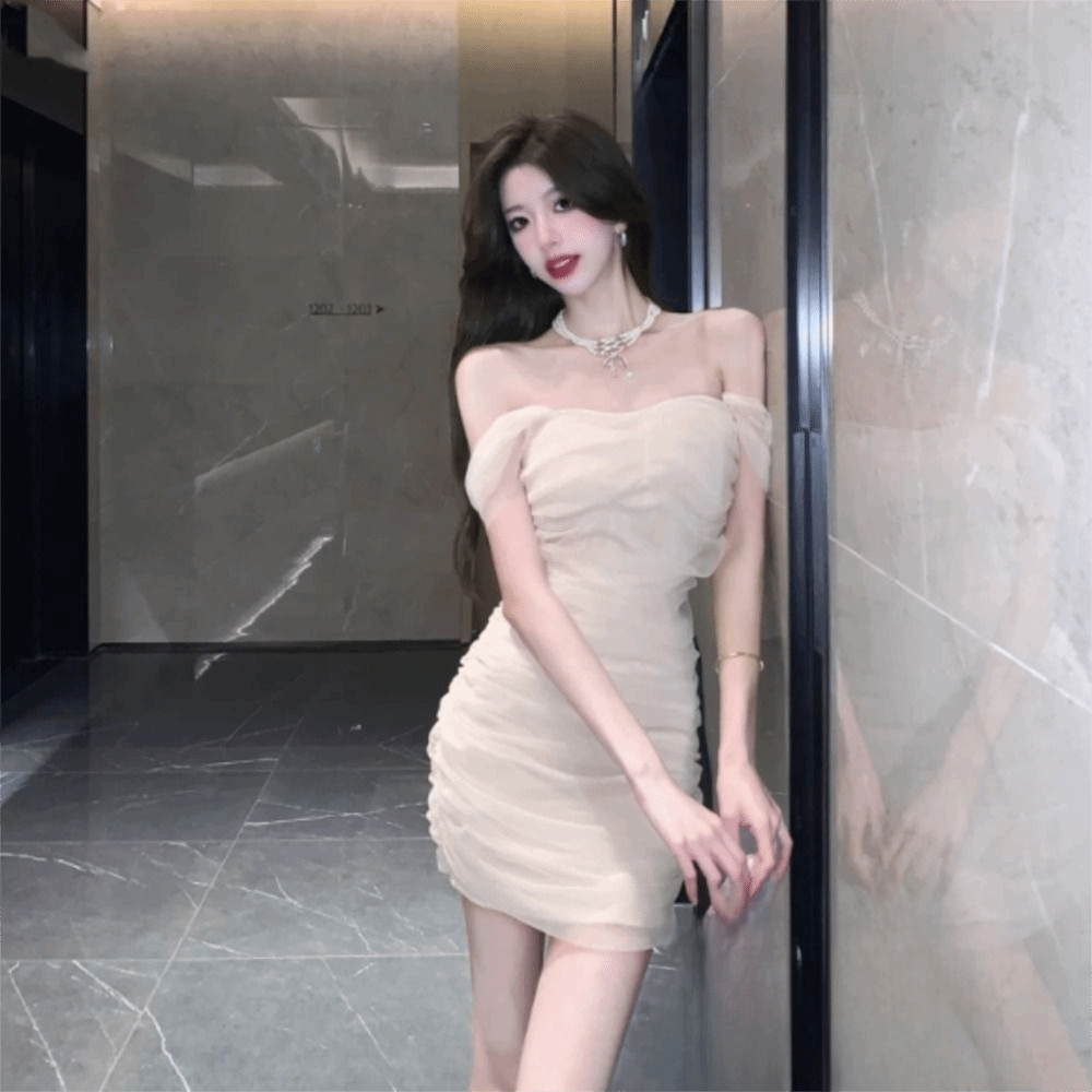 Pure Slimming Fit Mesh Strap Dress Tight Fitting French Style Mini ...