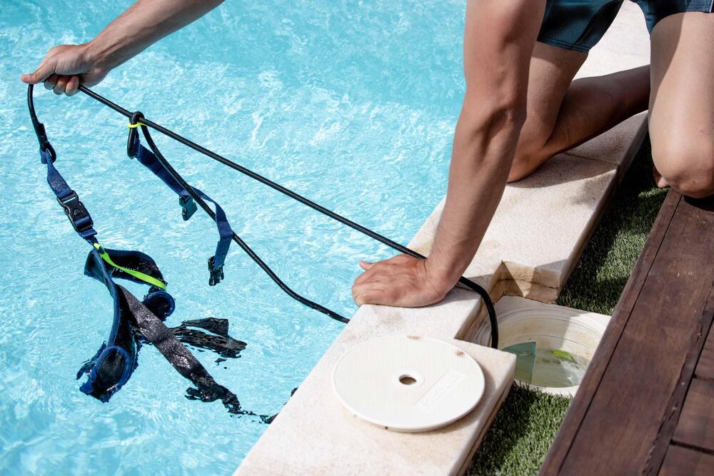 Adult swimming attachment for swimming pool. Stationary position ...