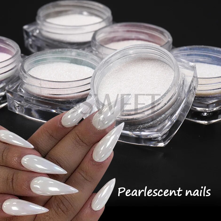Mirror Mermaid Nail Powder Pearl White Moonlight Chrome Pigment Rubbing ...